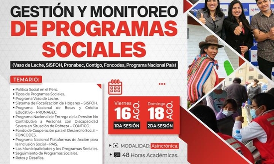 Curso Especializado: GESTIÓN Y MONITOREO DE PROGRAMAS SOCIALES (VASO DE LECHE, SISFOH, PRONABEC ...